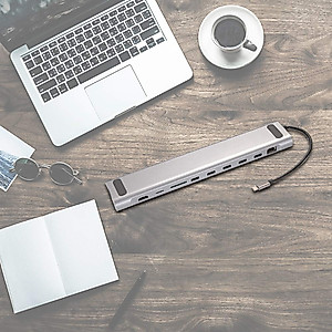 Type-C Hub, USB C to USB 3.0 Hub, (11 in 1) Gigabit Ethernet / 4K HDMI / 5 USB 3.0 / VGA/SD/Micro SD Card Reader/PD Charging Port for MacBook Pro/Air, Chromebook, Other Type C Laptop