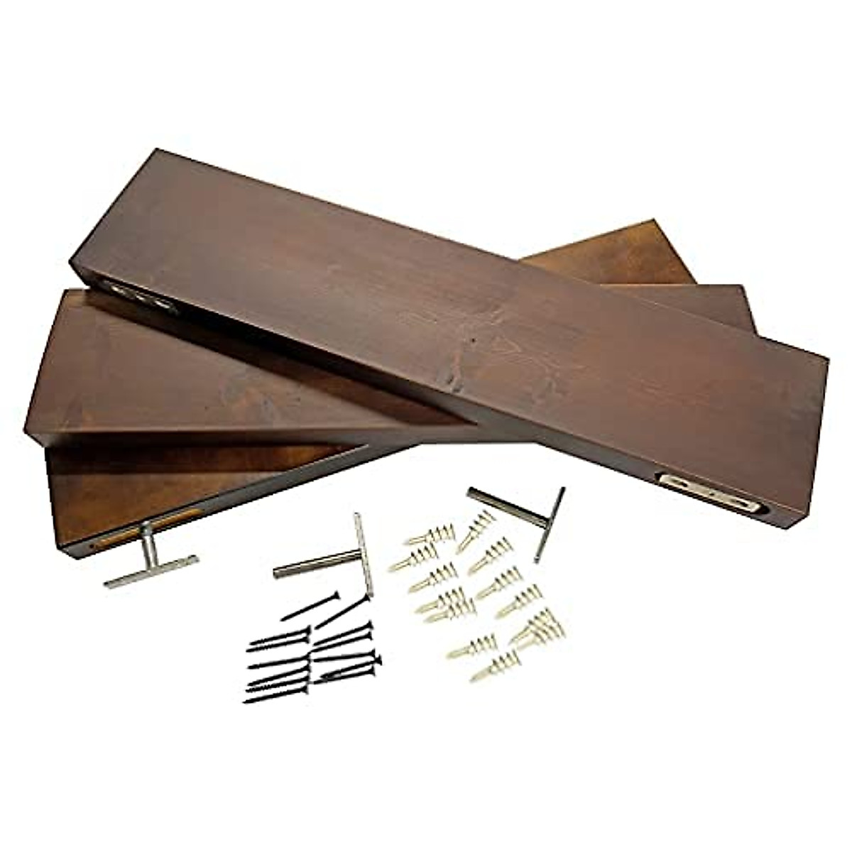 Mark One Home Goods Rustic Farmhouse 3 Tier Justified Floating Wood Shelf - Floating Wall Shelves (Set of 3), Hardware and Fasteners Included (Dark Walnut, 16")