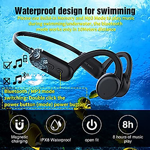 Pinetree Bone Conduction Headphones, Swimming Headphones IP68 Waterproof Earphones for Swimming, Open Ear Bluetooth Wireless Earphones with 8GB Memory for Running, Diving, Cycling,Swimming