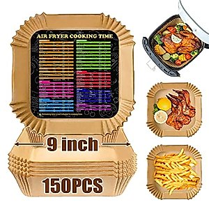 Air Fryer Disposable Paper Liner Square, 150Pcs 9 Inch Large Air Fryer Paper Liner, Non-stick Parchment Paper Pads Oil Resistant, Waterproof, Food Grade Baking Paper for Roasting Microwave