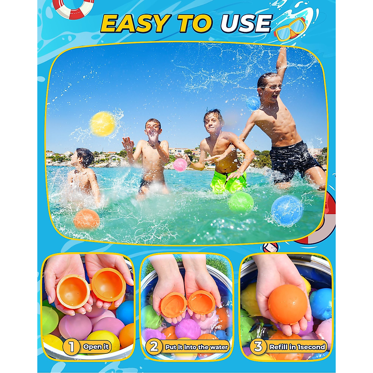 SOPPYCID Reusable Magnetic Water Balloons 15 Pcs, Water Bomb Self-sealing Quick Fill, Summer Outdoor Water Toys for Girls Boys Ages 3+, Outdoor Activities Water Fights, Summer Party, Beach Toys