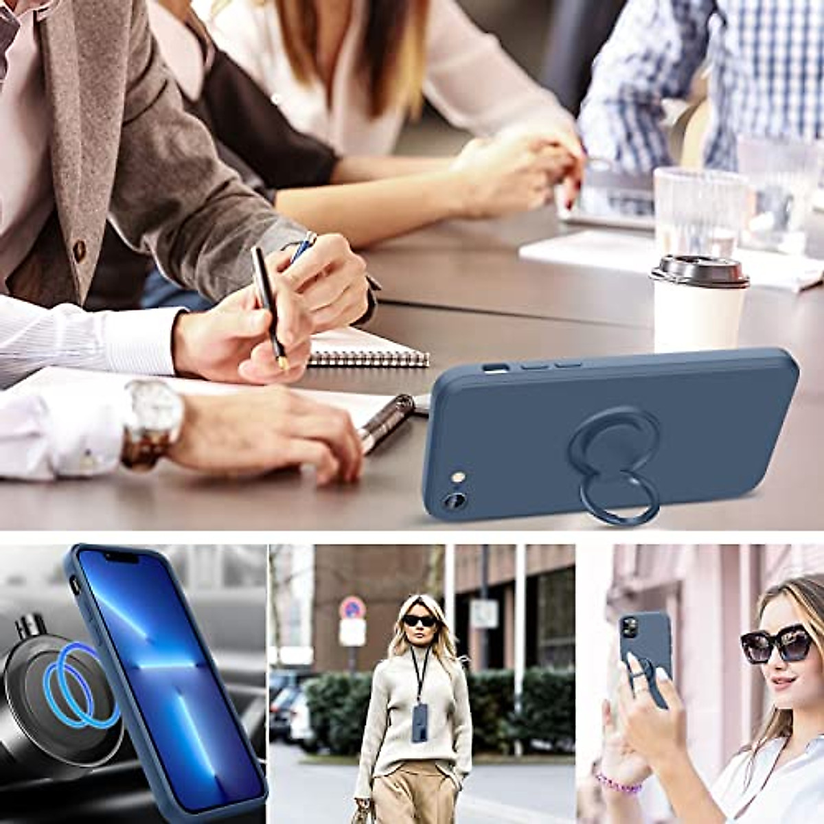 AYSZNBLA for Samsung Galaxy Z Flip 3 Case,with 360°Rotatable Ring Holder Kickstand & Strap Lanyard Premium Liquid Silicone Slim Shockproof Protective Case for Samsung Galaxy Z Flip 3,Blue