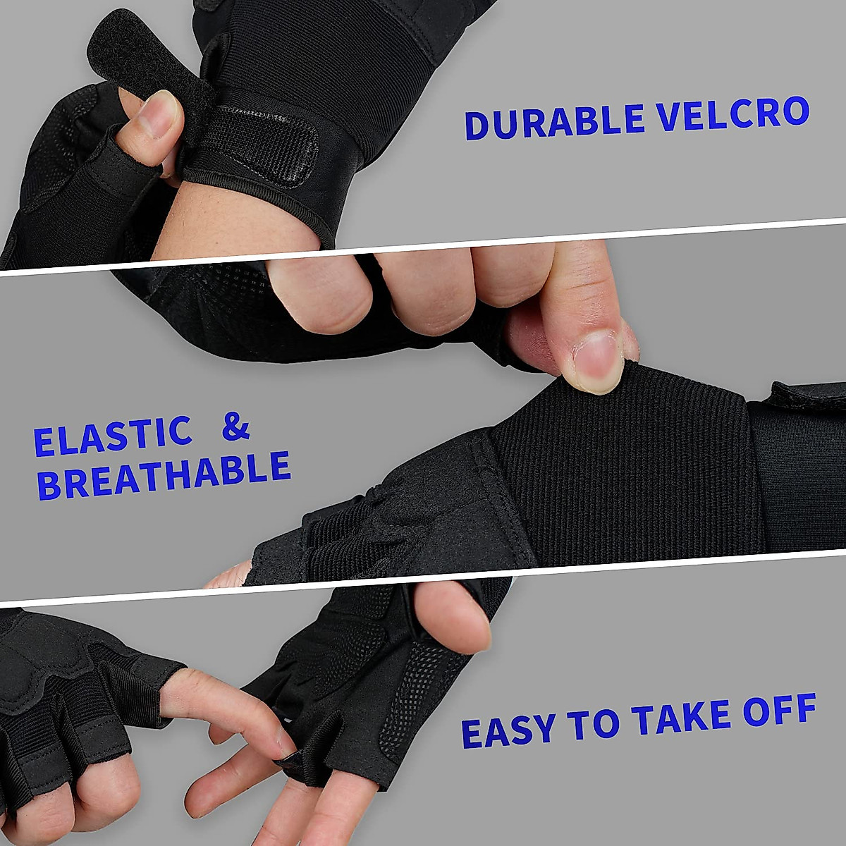 FlORETTO Fingerless Gloves Half Finger Hiking Cycling Driving Motorcycle Climbing Work Gloves Black Large