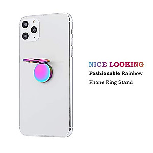 lenoup Rainbow Cell Phone Ring Stand Holder,Multicolor Ring Grip Kickstand,Iridescent 360 Rotation Metal Finger Ring for Phones,Pad