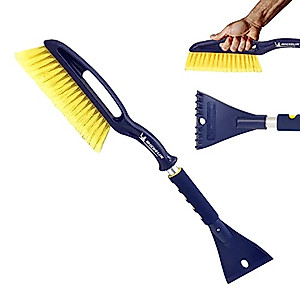 MICHELIN Heavy Duty 25 Inch Snow Brush with Ice Scraper, Blue Yellow Grey, Lightweight Aluminium Shaft, Ergonomic Handle with Power Scraping Grip Design, for Snow, Ice, Slush, Car, SUV, Truck