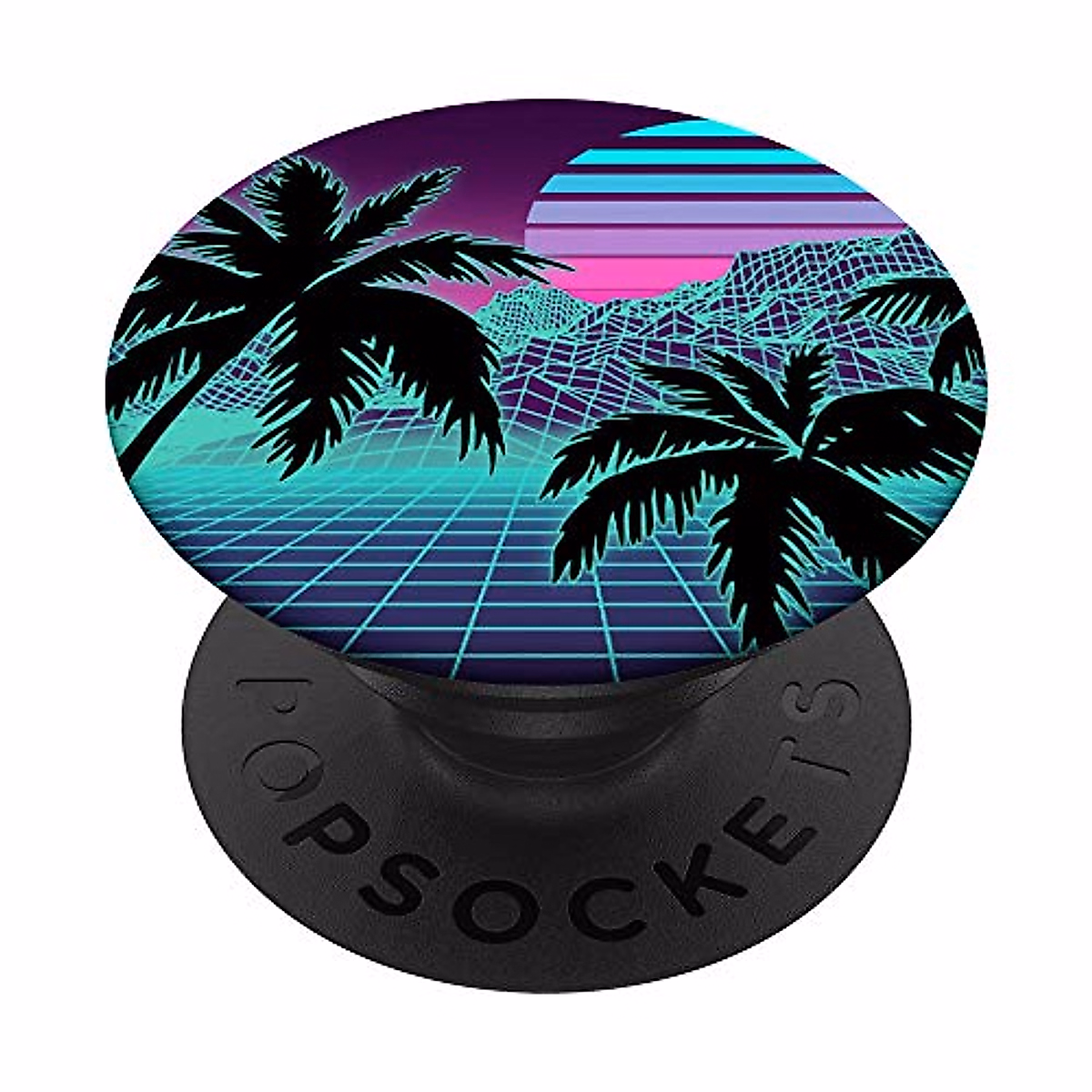 Retro 80s Vaporwave Sunset Sunrise With Outrun style grid PopSockets PopGrip: Swappable Grip for Phones & Tablets
