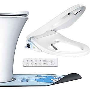 SmartWhale Electric Heated Bidet Toilet Seat Elongated with SmartWhale Bathroom Toilet Rug Mat