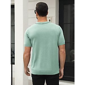 Syktkmx Mens Golf Polo Shirts Short Sleeve Casual Banded Bottom Stretch Classic Fit Solid Knit T-Shirts Mint