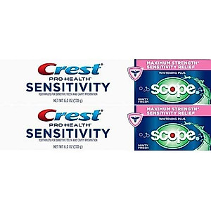Crest Sensitivity Whitening and Scope Minty Fresh Toothpaste, 6 oz - 2 Tubes