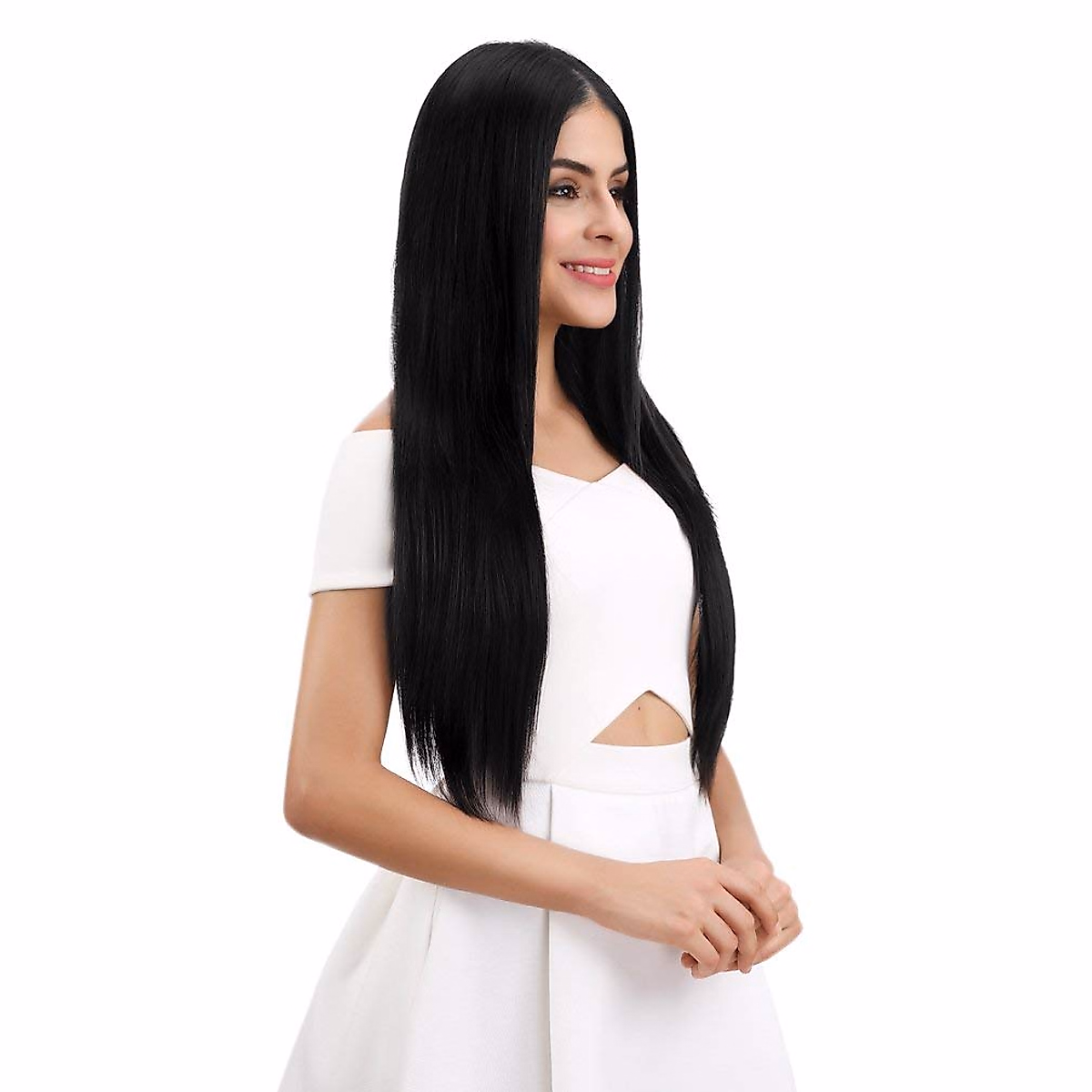REECHO 26" Straight Super Long 4 PCS Set Thick Clip in on Hair Extensions Black Brown