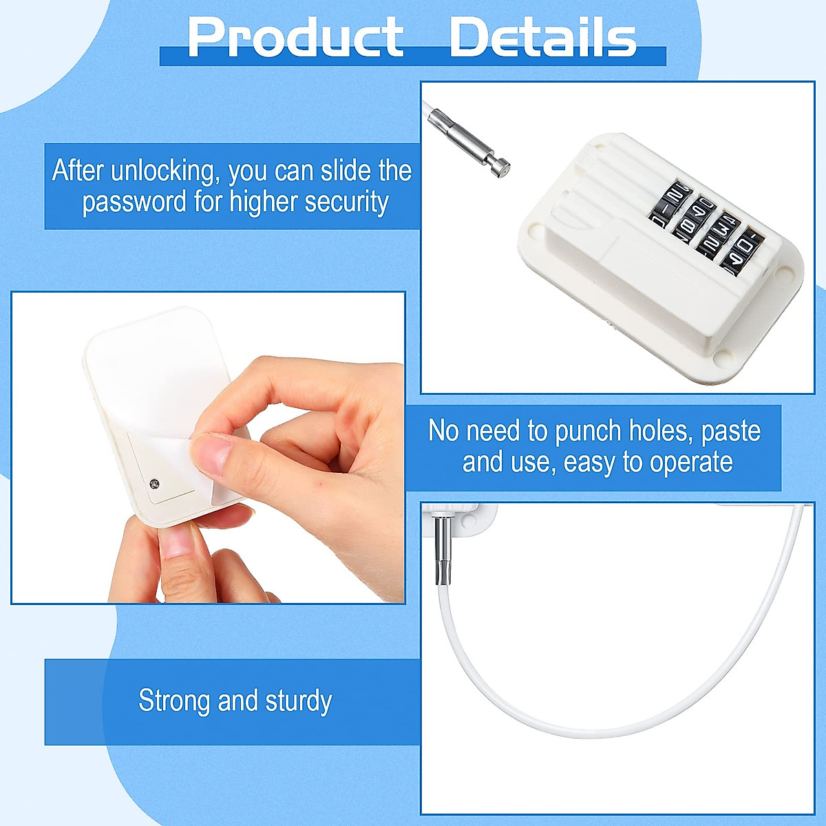 Zhengmy 4 Packs Refrigerator Lock Cabinet Locks Closet Door Fridge Password for Kids Combination Child Safety Coded Adhesive Digit Windows Closets Drawers Freezer, White