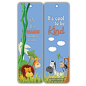 Creanoso Safari Animals Motivational Bookmark Cards (12-Pack) – Premium Quality Set – Inspiring Inspirational Words for Boys, Girls, Kids – Six Assorted Bookmarks Designs Pack