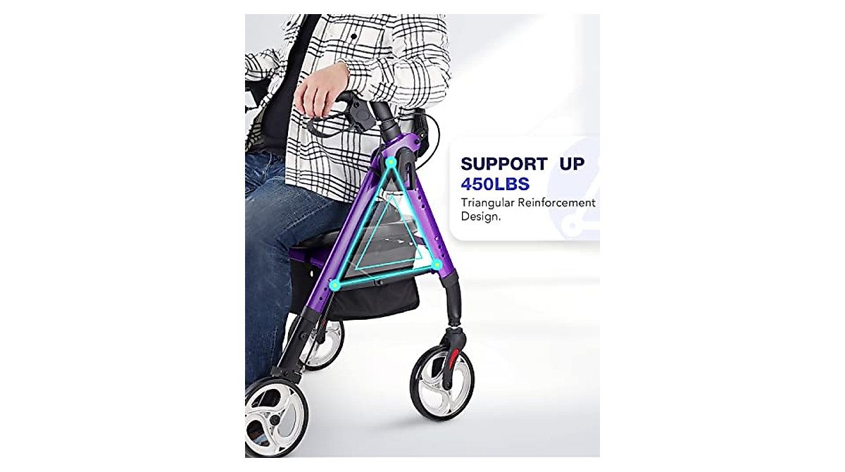 Quicwell Heavy Duty Rollator Walker with Large Seat & Wide Backrest