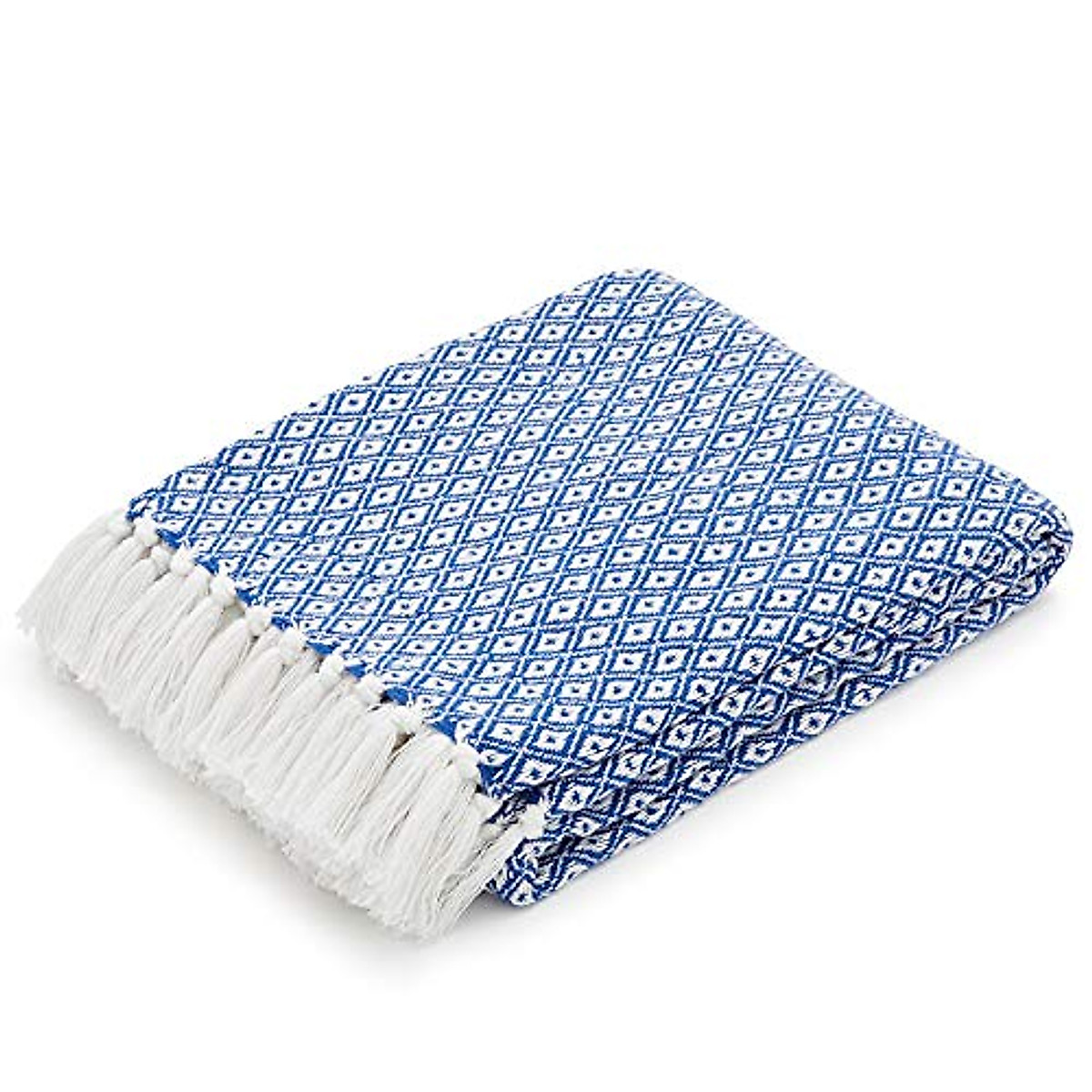 Americanflat 100% Cotton Throw Blanket for Couch - 50x60 Blue and White Throw Blanket for Bed, Sofa, or Chair - Machine Washable, All Seasons Neutral Lightweight Blanket Indoor or Outdoor Use