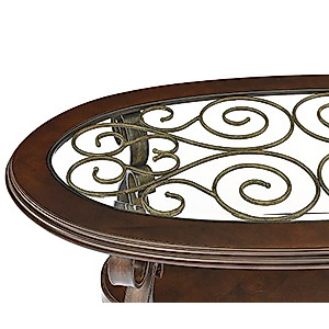 52" Cocktail Table Coffee Table, Rustic Glass Coffee Table Cocktail Tables with MDF W/Marble Paper Middle Shelf, Powder Coat Finish Metal Legs for Living Room, Office