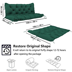 Porch Swing Cushions Outdoor 60 inch Waterproof Swing Cushions Replacement with Backrest and Ties Bench Swing Cushion for Outdoor Furniture Patio Backyard Garden(Red White Stripes-60x40x5inch)