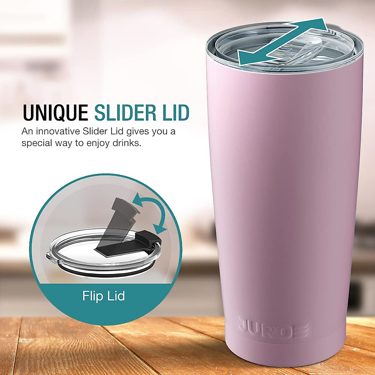 JURO Tumbler 20 oz Stainless Steel Vacuum Insulated Tumblers w/Lids and Straw [Travel Mug] Double Wall Water Coffee Cup for Home, Office, Kitchen Outdoor ideal for Ice Drinks/Hot Beverage - Pink