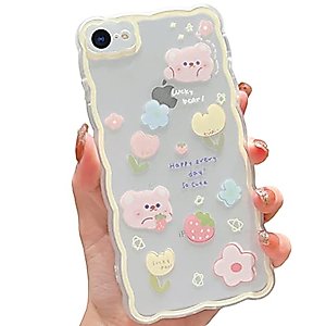 SZXYCZL Compatible with iPhone 7/8 SE Case Cute Cartoon Floral Butterfly Design for Women Girls Aesthetic Kawaii Slim Soft TPU Transparent Cover for iPhone 7/8 SE 4.7 inch (Yellow)