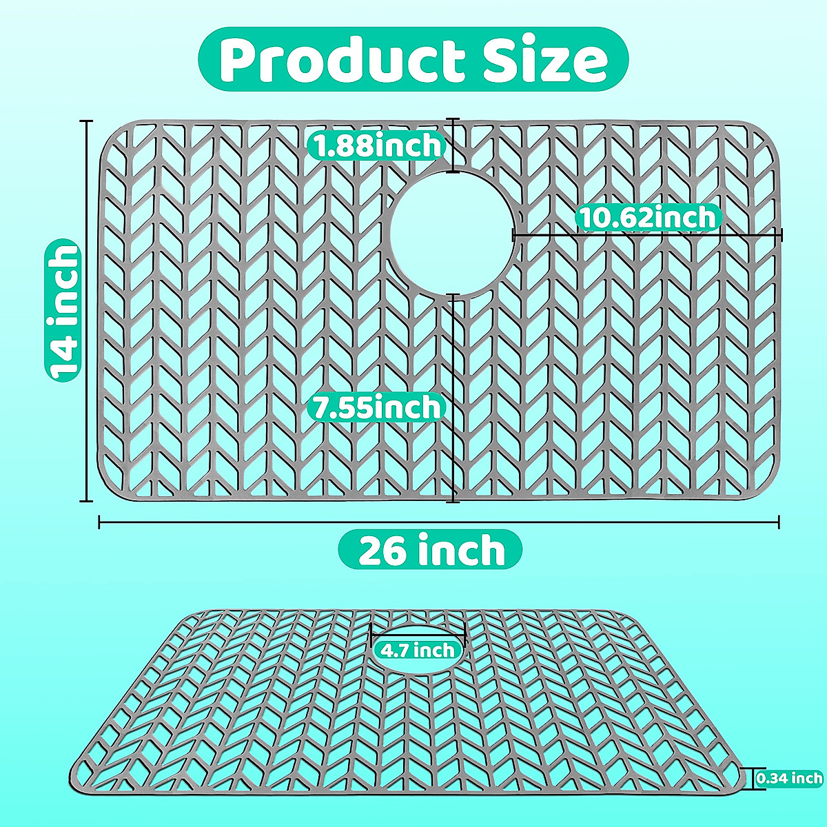 Sink Silicone Protector for Kitchen Sink 26''x14'' ，Back Drain Kitchen Sink Grid Fitting, Heat Resistant Non-Slip, Farmhouse Stainless Steel Porcelain Sink Bottom Sink Mat