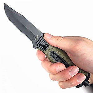 S-TEC Fixed Blade Hunting Knife Rambo I 4.75" Stainless Steel Blade I Rubber Handle I w/Plastic Sheath I Hunting I Camping I Outdoor I (Black Blade)