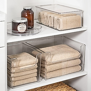 mDesign Plastic Household Storage Organizer Bins with Open Dip Front for Kitchen, Bedroom, Bathroom, Office, Craft or Playroom Organization - Hold Toys, Books - Ligne Collection, 8 Pack - Clear