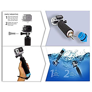 Waterproof Floating Hand Grip Compatible with GoPro Hero 11 10 9 8 7 6 5 4 3+ 2 1 Session Black Silver Handler & Handle Mount Accessories Kit for Water Sport and Action Cameras (Blue)