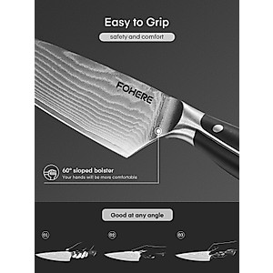 Knife Set, FOHERE 7-Piece Damascus Kitchen Knife Set, 67-Layer Japanese Knife VG10 Damascus Steel, Sharp Kitchen Knife Set with Non-slip ABS Handle, Kitchen Shears