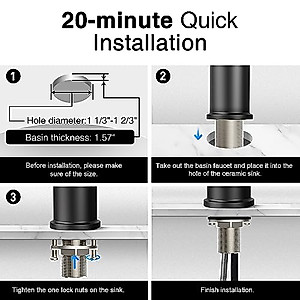 Waterfall Bathroom Faucet - WaterSong Matte Black Bathroom Faucet for Sink 360° Swivel Single Handle One Hole Vanity Faucet, Farmhouse RV Bathroom Vessel Basin Faucet Deck Mount, 100% Lead-Free