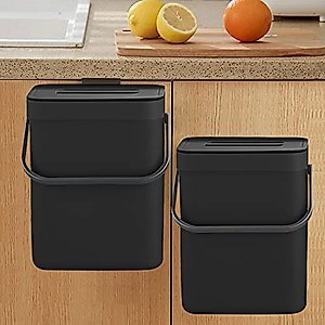 LALASTAR Compost Bin with Lid, Hanging Small Trash Can with Lid Under Sink for Kitchen, Food Waste Bin for Countertop, Mountable Garbage Can for Bathroom, RV, 5L/1.3 Gal, Black