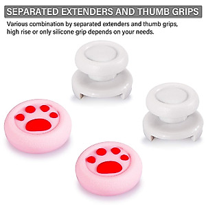 Playrealm FPS Thumbstick Extender & 3D Texture Rubber Silicone Grip Cover 2 Sets for PS5 Dualsenese & PS4 Controller (Cat Paw Coral)