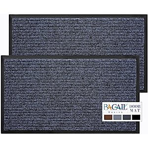 BAGAIL BASICS Door Mat 2-Pack, Doormat Entryway Mats Front Porch Doormats, Non-Slip Dirt-Resistant Entrance Mat, Easy Clean and Durable - 30 x 17 inches, Steel Gray