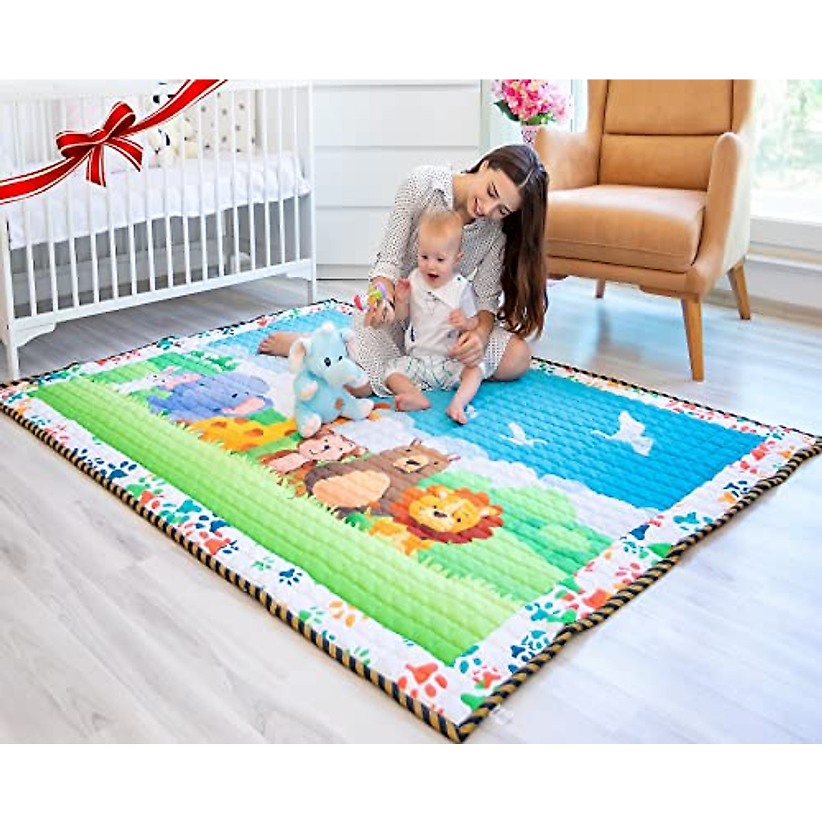 Moiré Baby 3D Paper Craft Animal Learning Baby Play Mat Extra Large 76 in. x 58 Padded ABC Crawling Carpet for Babies (3D Paper Craft Animal)