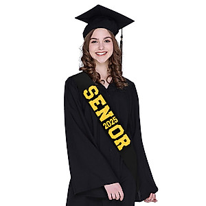 6Pcs Black Senior 2025 Satin Sashes with Gold Glitter Letters- 2025 Graduation Celebrations Sashes - Senior Cheer Sash - Cheerleader Sash - Class Competition Sashes