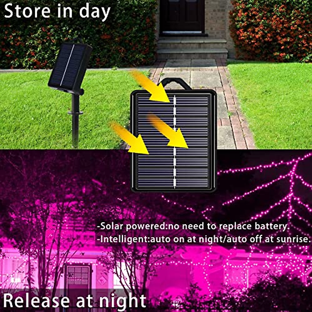 YAOZHOU Solar Christmas String Lights Outdoor Pink 2 Pack 144ft 400LED Fairy Lights with 8 Modes, IP44 Waterproof Lights for Tree Garden Patio Wedding Party Yard Decor