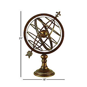 Deco 79 Metal Compass Armillary Globe, 17" x 14" x 25", Brass