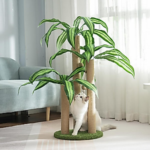 LEMONDA 31.5Inch Cat Scratching Post,Cat Scratcher Tree with 3 Scratching Poles & 2 Interactive Dangling Balls,Cats Scratching Posts for Indoor Kitten & Adult Cats