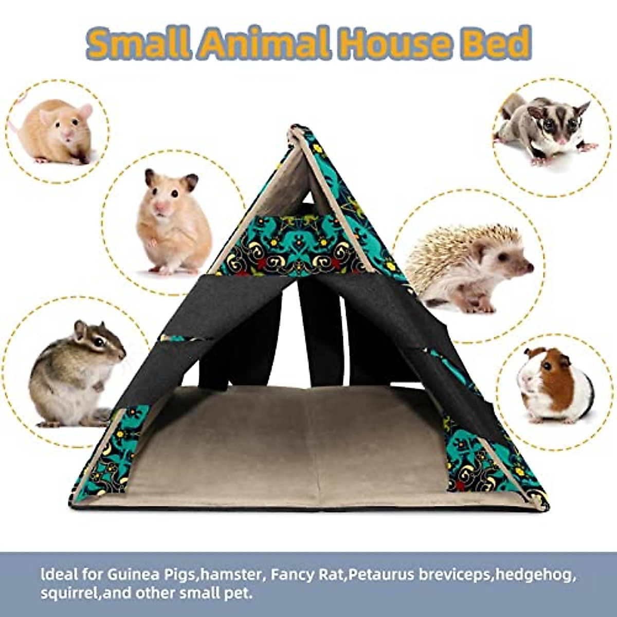 Y-DSIWX Guinea Pig House Bed, Rabbit Large Hideout, Small Animals Nest Hamster Cage Habitats Aesthetic Mandala Green Psychedelic