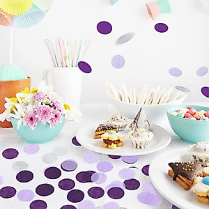 VCOSTORE 5000 pieces Tissue Paper Confetti Circles - Round Paper Confetti Dots - Large Table Confetti for Birthday Wedding Party Decoration and Baby Shower decoration(Purple & Sliver)