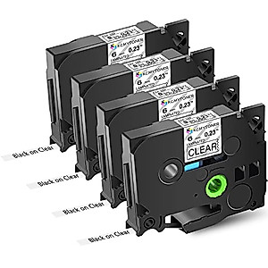 KCMYTONER Label Tape Refills Compatible for Brother P-Touch TZ-111 TZe-111 AZE111 Laminated Black on Clear 1/4 Inch 0.23" 6mm for PT-D200 PTD210 D400 D600 PTH100 H110 PT2730 PTP700 PTP710BT, 4 Pack