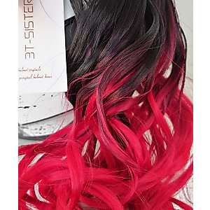 3T-SISTER Pigtails for Helmet Wavy Curly Ponytails for Motorcycle Bicycle Ski Helmets with Bowknot Decorations 24inch Black to Red (Helmet not Included)