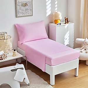 Pink Quilted Toddler Bedding Set 4 Pieces Summer Toddler Bed Quilt Set Includes Toddler Size Bedspread, Flat Sheet, Fitted Sheet and Pillowcase