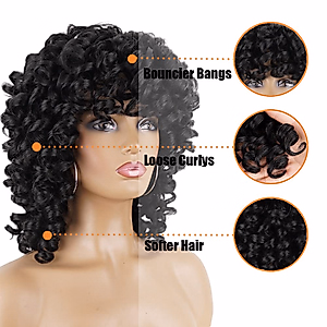 PHOENIXFLY Black Curly Wigs for Black Women Short Curly Wigs for Women Curly Synthetic Hair Heat Resistant Hair Replacement with Wig Caps (Black)