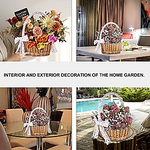 Hemoton Wicker Rattan Flower Basket Willow Handwoven Flower Girl Baskets for Farmhouse Wedding Table Centerpiece Rustic Courtyard Indoor Decor 28x20cm