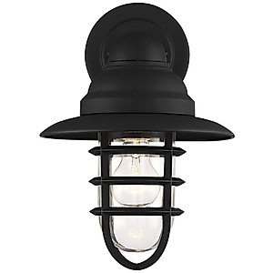 John Timberland Marlowe Rustic Industrial Farmhouse Outdoor Wall Light Fixture Black Hooded Cage 13" Clear Glass for Exterior Barn Deck House Porch Yard Patio Outside Garage Front Door Garden