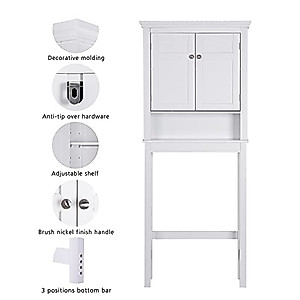 Spirich Over The Toilet Storage Cabinet, Bathroom Shelf Over The Toilet, Over Toilet Bathroom Organizer (White)