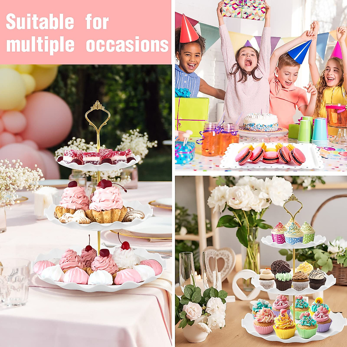 6 Pieces Cupcake Stand Set Cake Stands for Dessert Table Display Cup Cake Tier Stand Set with 3 Piece 3-Tier Cupcake Holder and 3 Pieces Appetizer Trays for Wedding Baby Shower Birthday Tea Party