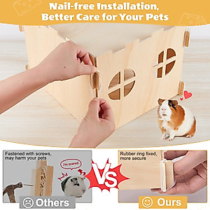 Guinea Pig Hideout, Guinea Pig House with Stairs and Mats Extra Large Guinea Pig Castle Detachable Hideouts for Small Animals Wooden Guinea Pig Habitats with Multiple Doors and Windows