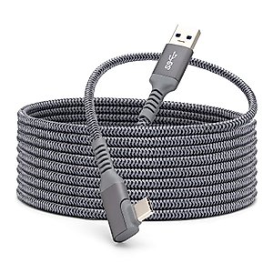 KRX Silver Braided Cord for Oculus Quest and Quest 2 Link Cable, 10FT USB A to C 3.2 Gen1 Cable for Fast Charging & Data-Transmission (10FT(3M), Silver)