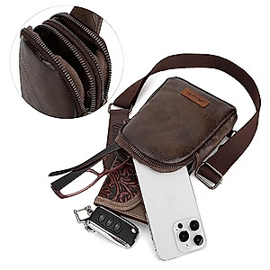 Wrangler Crossbody Sling Bags for Women Cross Body Fanny Pack Purse with Detachable Strap, Distressed Coffee