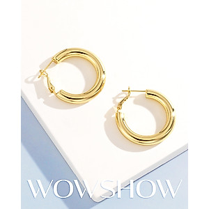 wowshow Chunky Thick Gold Tube Hoops Earrings for Women